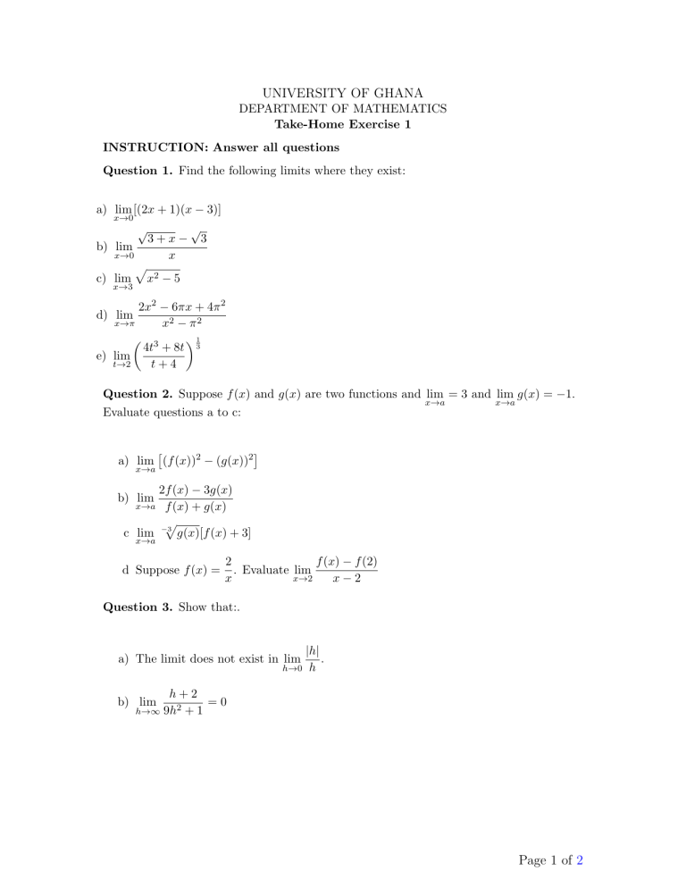 Calculus Exercise: Limits and Functions