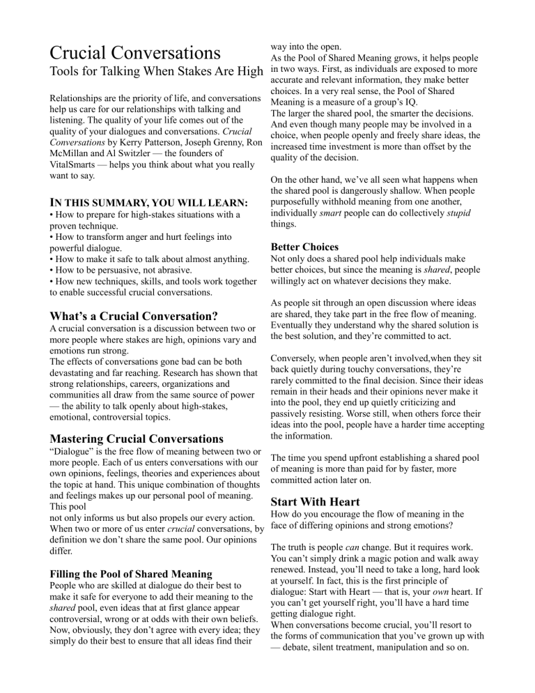 Crucial Conversations Summary: Tools for Talking