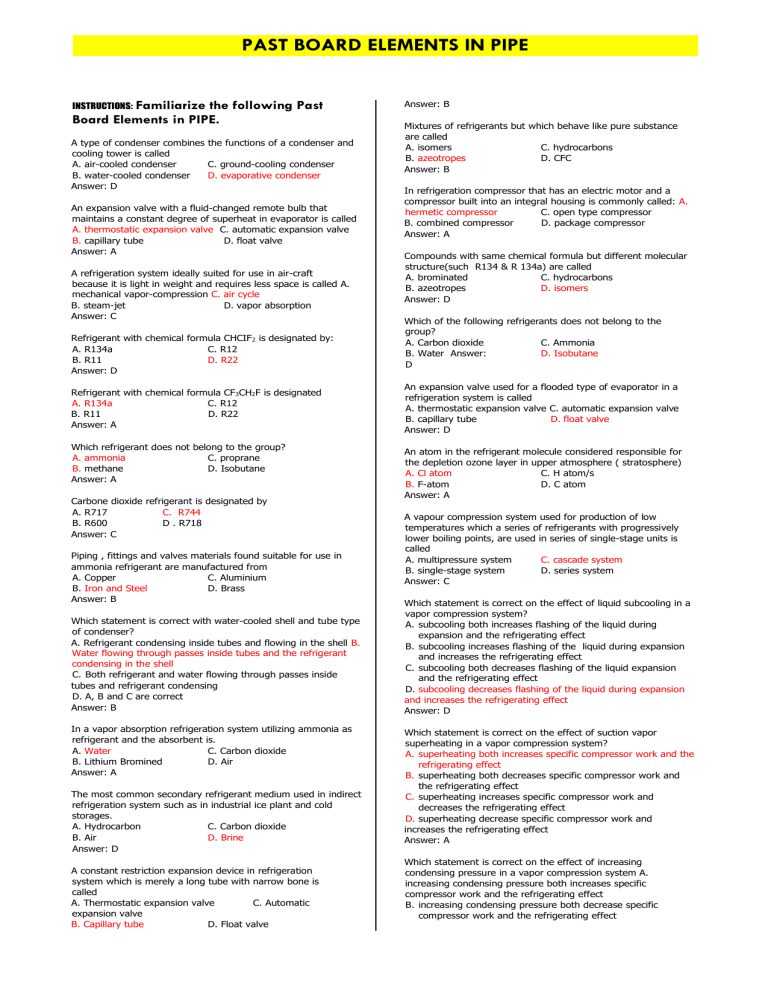 Refrigeration & Air Conditioning Practice Questions