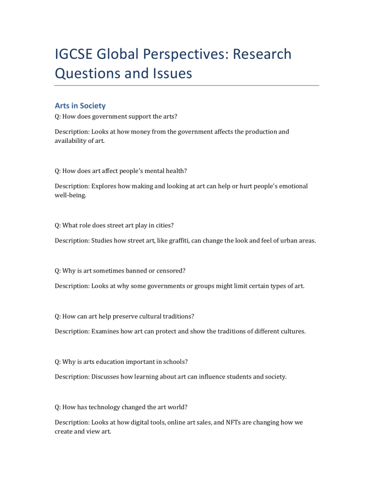 IGCSE Global Perspectives: Research Questions & Issues