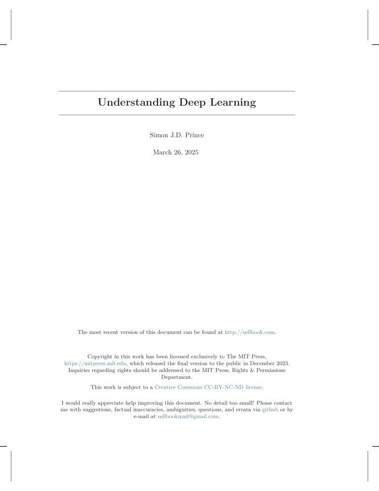Understanding Deep Learning Textbook