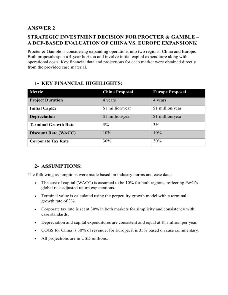 P&G China vs. Europe Expansion: A DCF Analysis