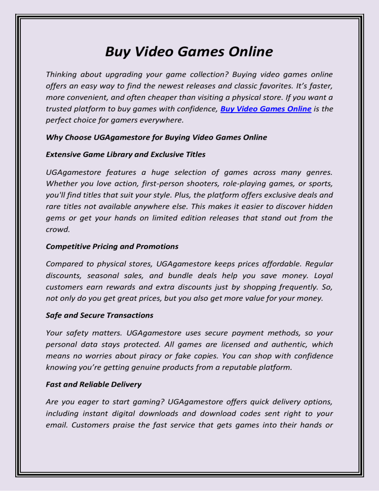 Buy Video Games Online at UGAgamestore