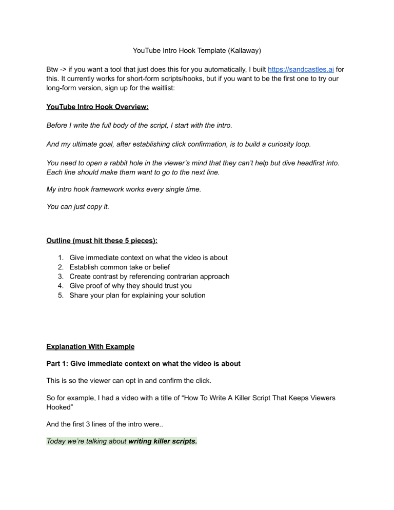 YouTube Intro Hook Template: Write Killer Scripts