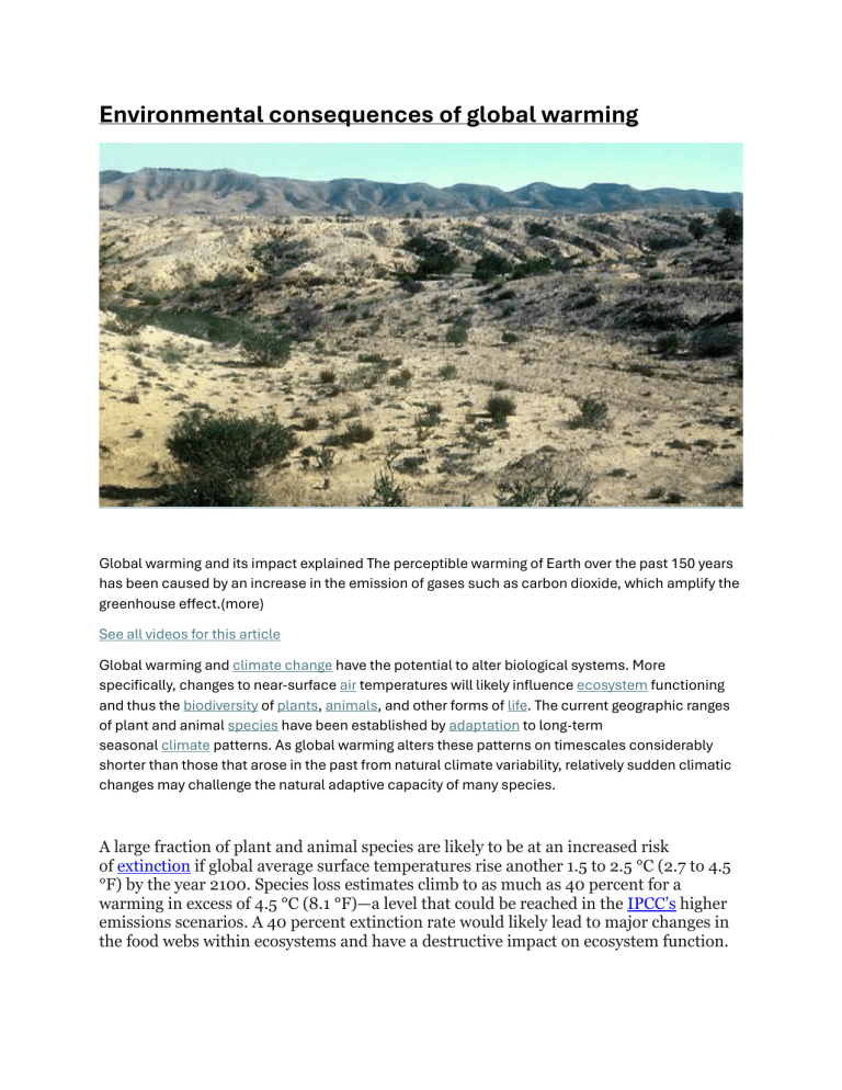 Global Warming: Environmental & Socioeconomic Consequences