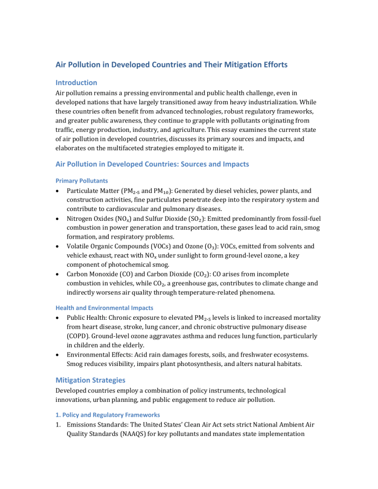 Air Pollution Mitigation in Developed Countries