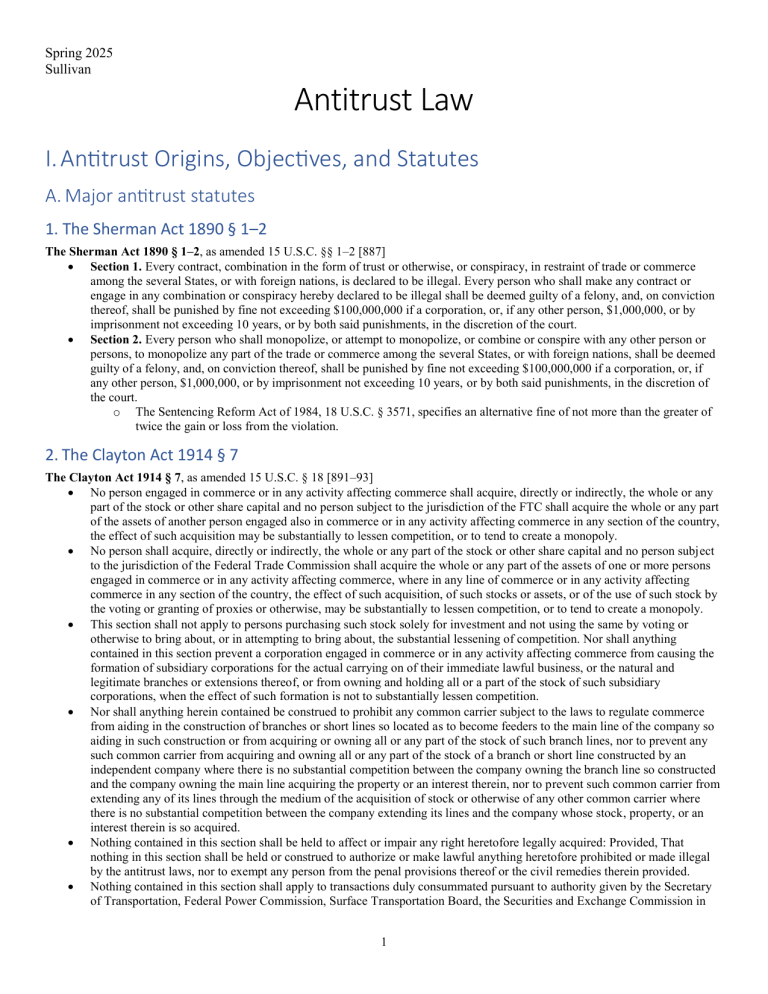 Antitrust Law Syllabus - Spring 2025