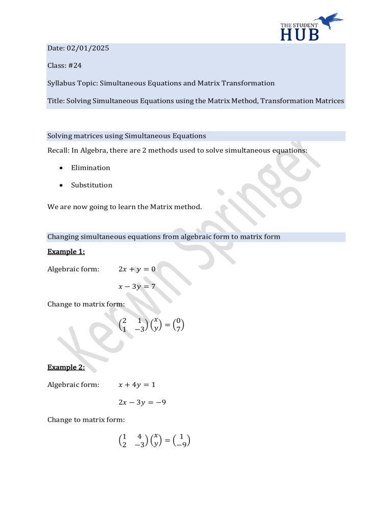 Simultaneous Equations & Matrix Transformations