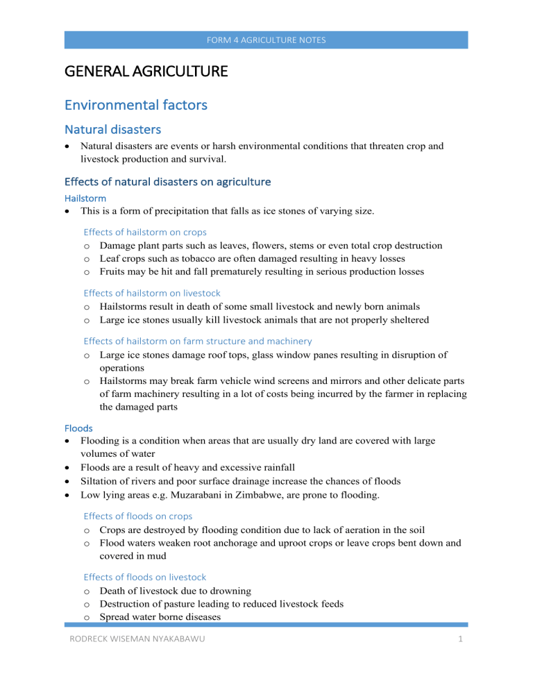 Agriculture Notes: Environmental Factors & Disaster Management