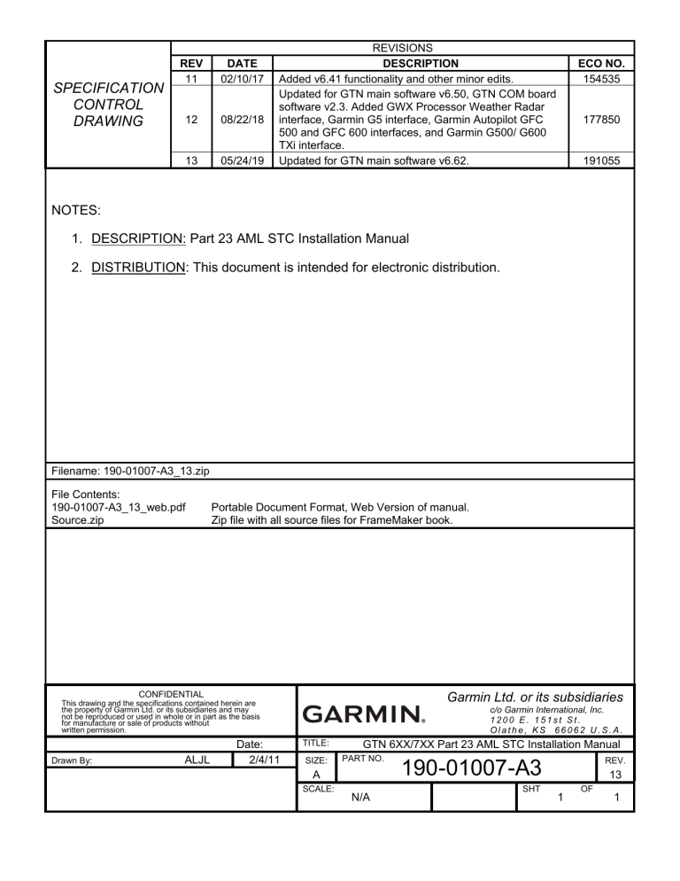 GTN 6XX/7XX Installation Manual: Garmin Avionics