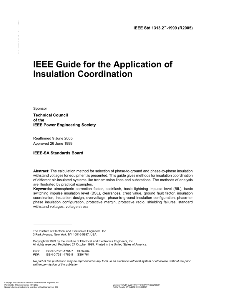 IEEE Insulation Coordination Guide: Std 1313.2-1999