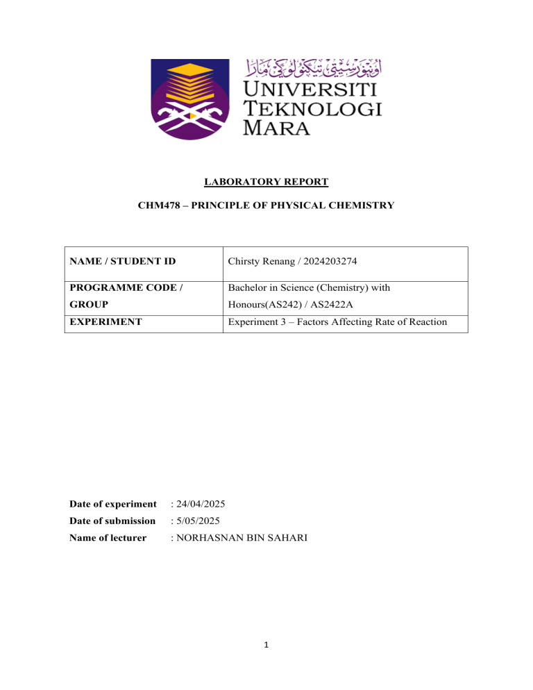 Reaction Rates: Lab Report on Factors Affecting