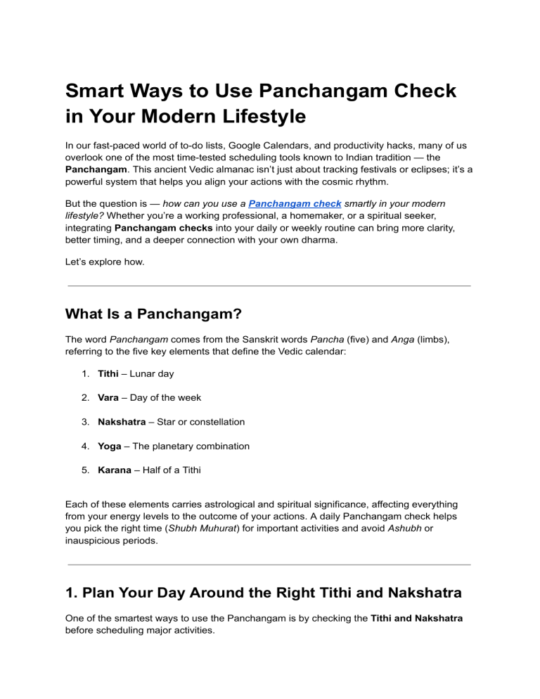 Panchangam in Modern Life: Smart Vedic Astrology Tips