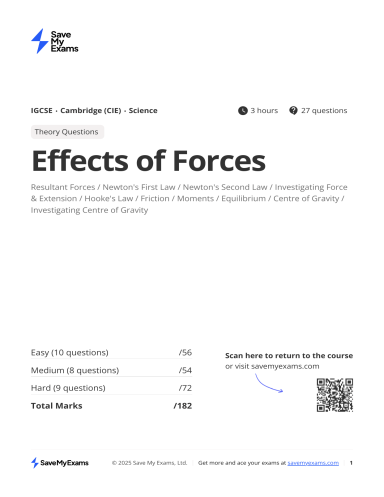 IGCSE Science: Effects of Forces Exam Paper