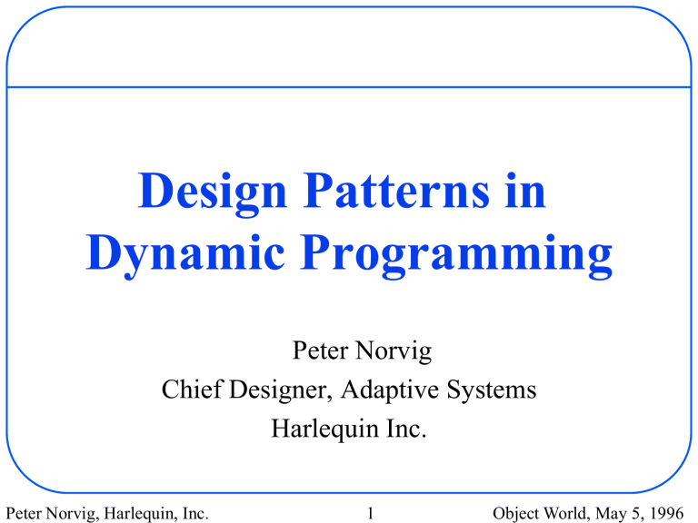 Design Patterns In Dynamic Programming Presentation