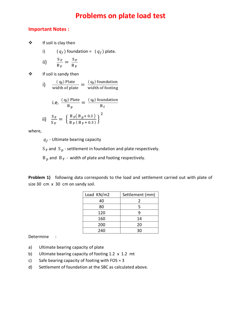 Plate Load Test Problems & Solutions: Geotechnical Engineering
