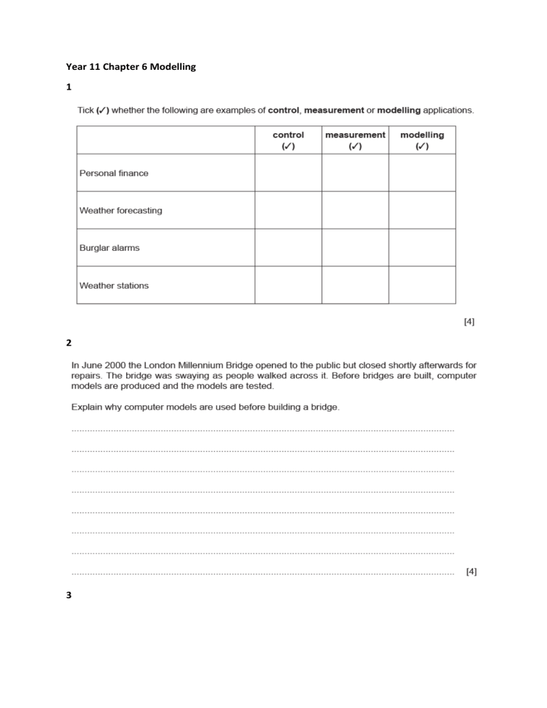 Computer Modelling Worksheet: Year 11 Chapter 6