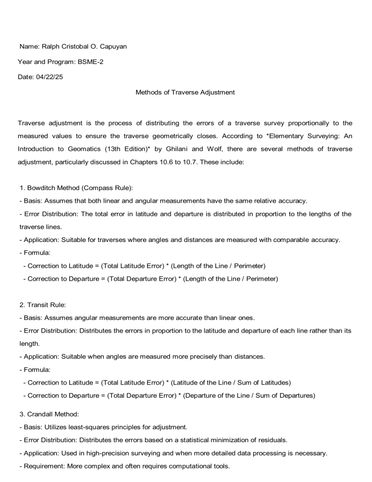 Traverse Adjustment Methods in Surveying