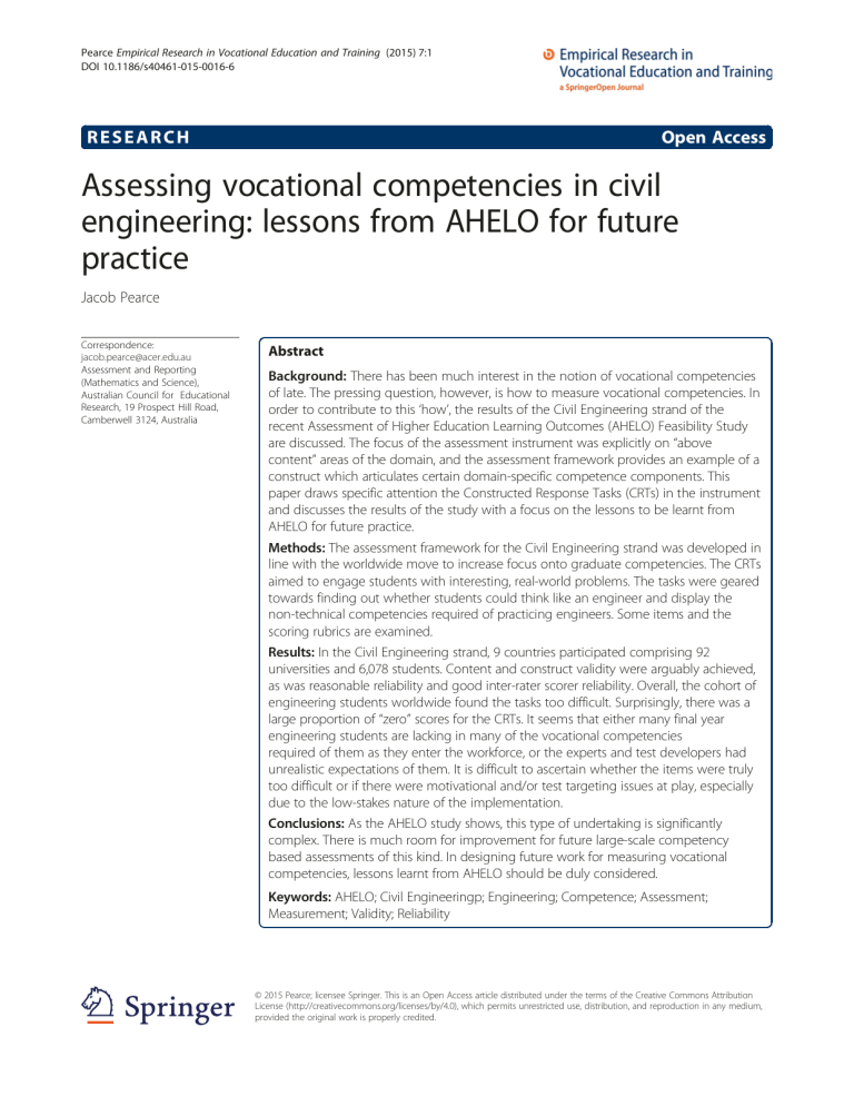 Assessing Civil Engineering Competencies: AHELO Lessons