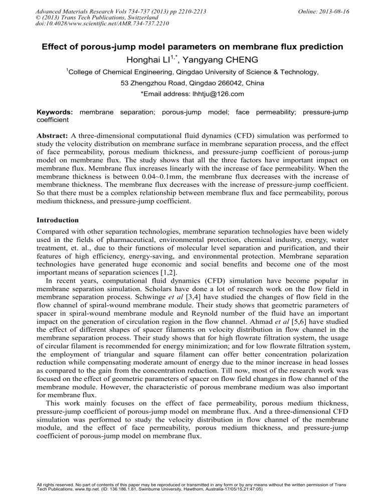 Porous-Jump Model Effects on Membrane Flux Prediction
