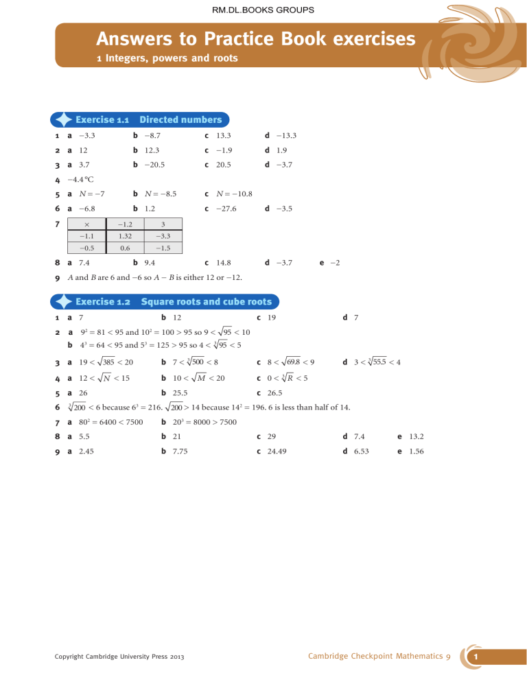 Cambridge Checkpoint Math 9: Practice Book Answers