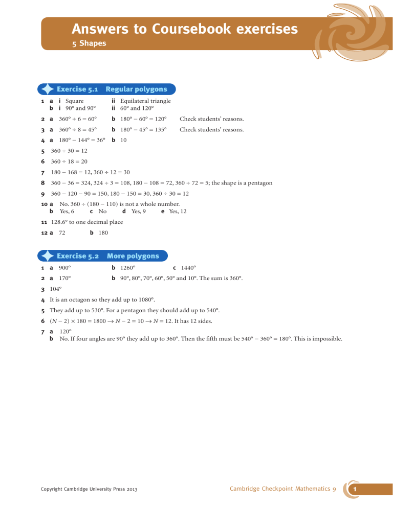 Shapes & Polygons: Coursebook Exercise Answers