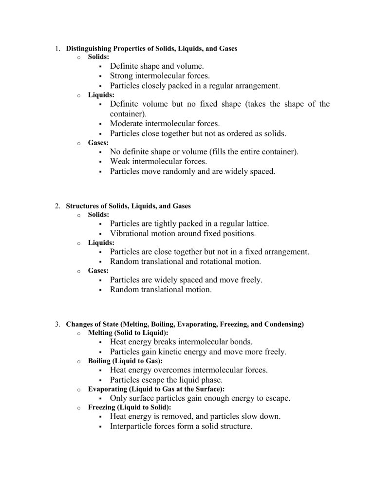 States of Matter & Atomic Structure Study Notes