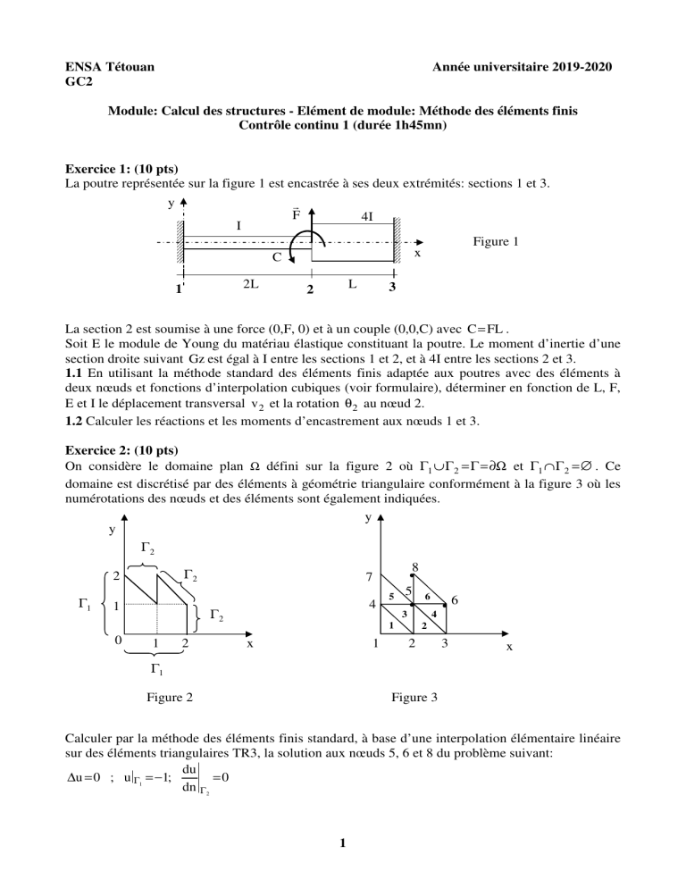 Examen Calcul Structures: Méthode des Éléments Finis