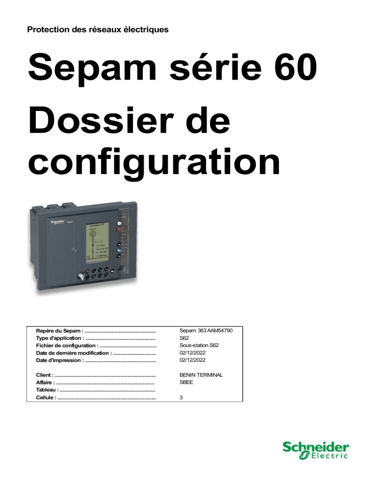 Configuration Sepam 60: Protection Réseau Électrique