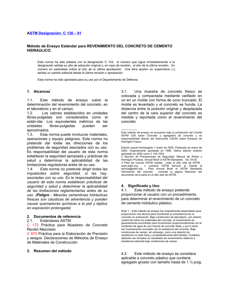 ASTM C 138: Ensayo de Asentamiento del Concreto