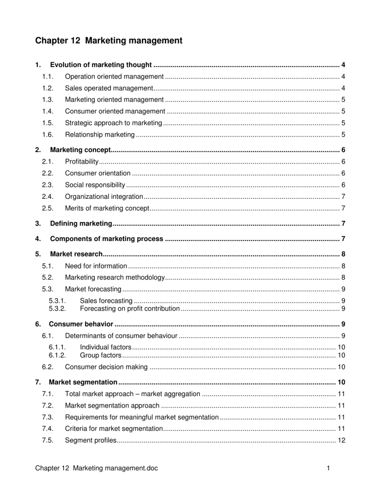 Marketing Management: Chapter 12 Table of Contents