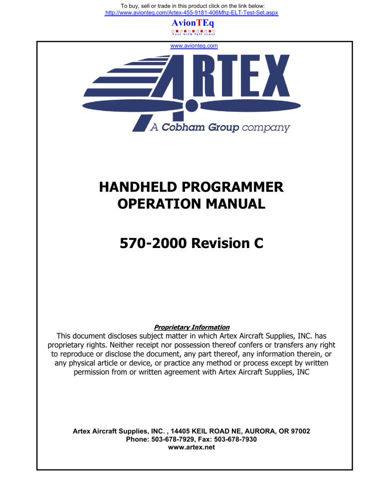 Artex Handheld Programmer Operation Manual
