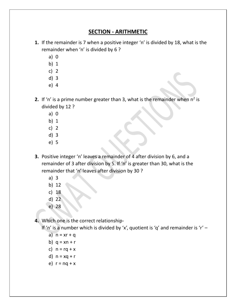 Arithmetic Exam Questions