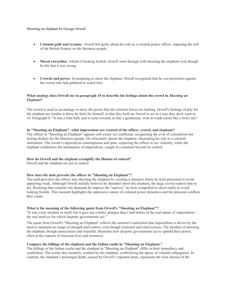 Shooting an Elephant: Orwell Analysis & Themes
