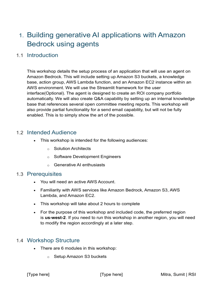 Amazon Bedrock Generative AI Workshop: Building with Agents