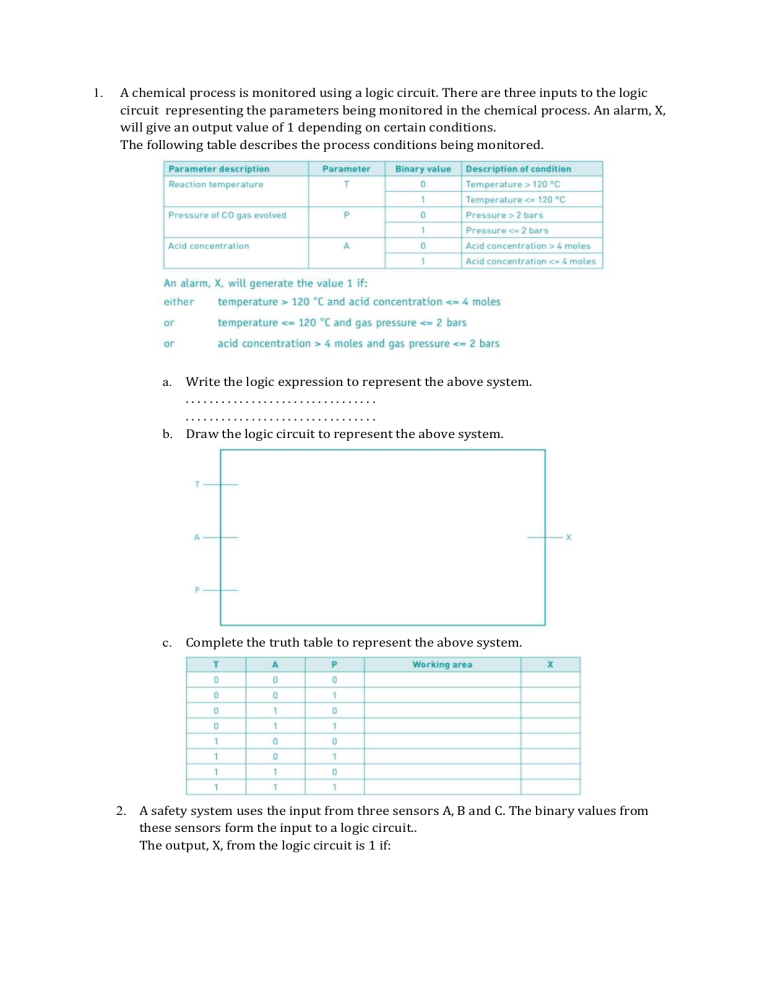 Logic Circuits & Truth Tables: Chemical Process Monitoring