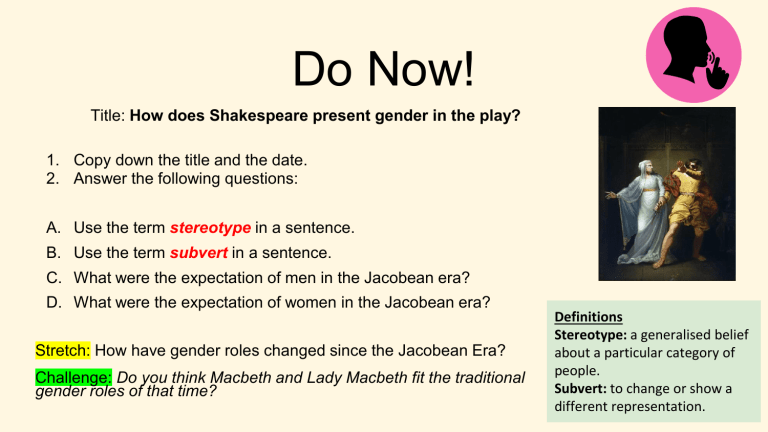 Shakespeare: Gender Roles in Macbeth Worksheet