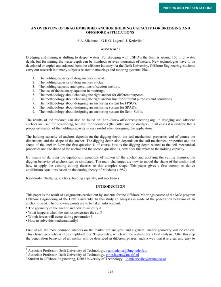 Drag Anchor Holding Capacity: Dredging & Offshore