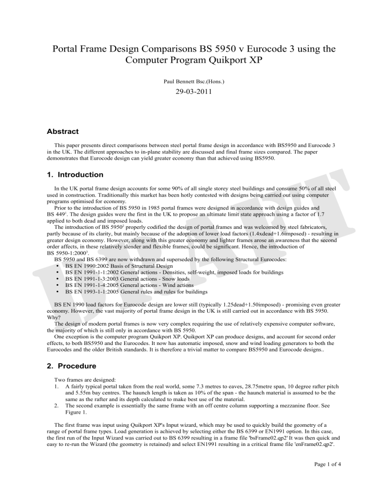 BS 5950 vs Eurocode 3 Portal Frame Design Comparison