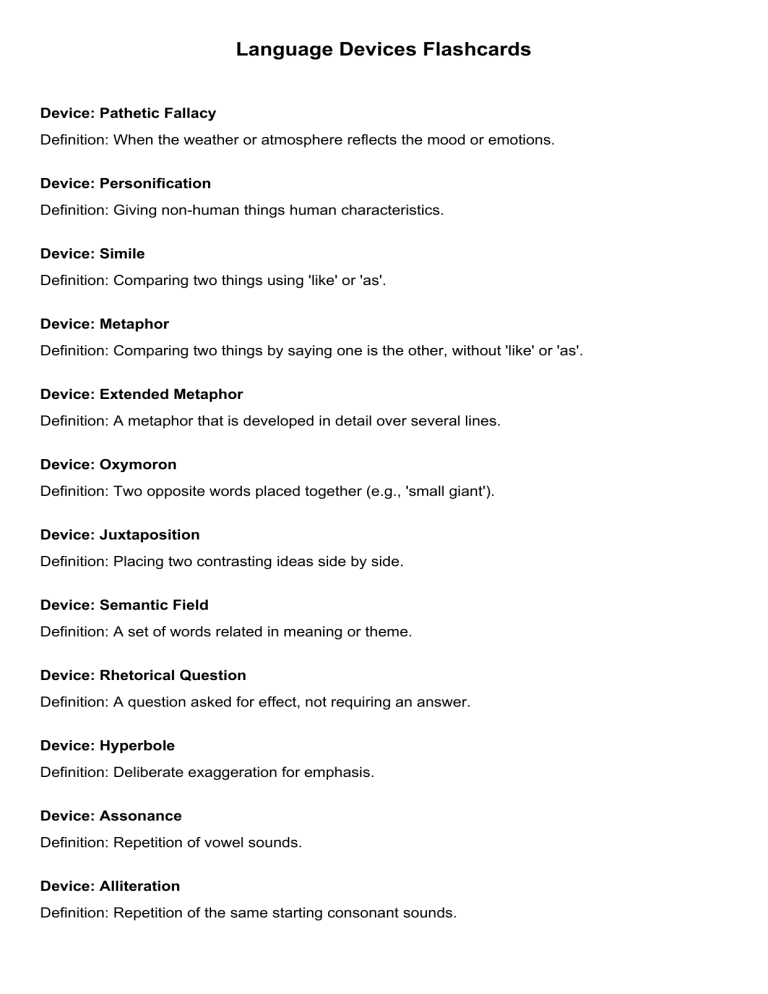 Language Devices Flashcards: Definitions & Examples