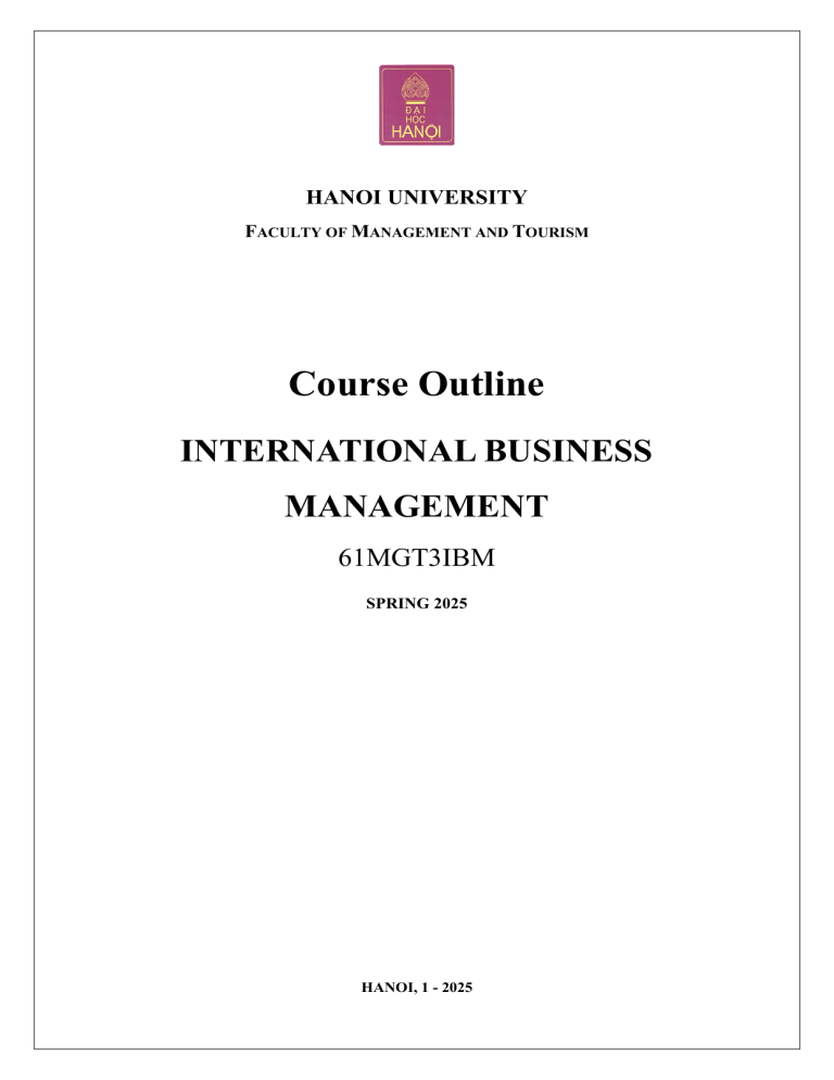 International Business Management Course Outline - Hanoi University