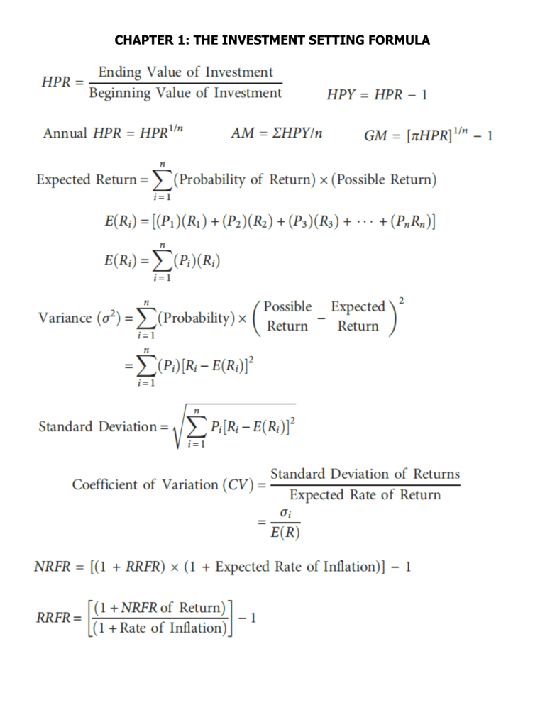 Investment Formulas: HPR, Return, Variance, and More