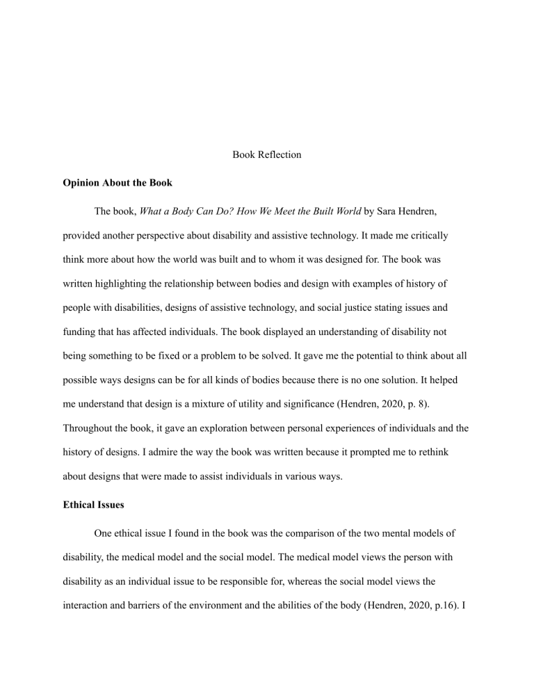 Book Reflection: Disability & Assistive Technology