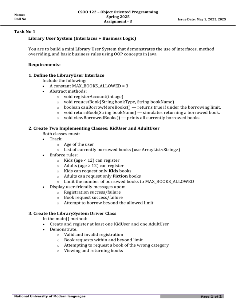 OOP Library System Assignment: Java Interfaces & Collections