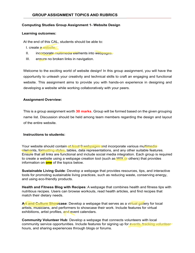 Website Design Group Assignment: Computing Studies