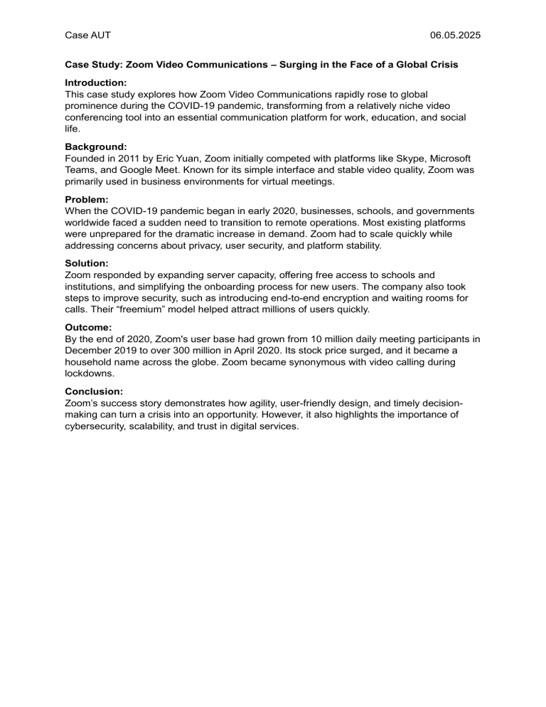 Zoom Case Study: Surging in a Global Crisis