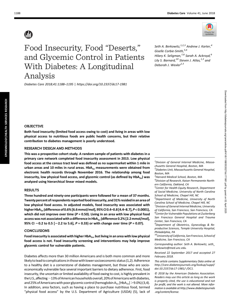 Food Insecurity & Diabetes: Glycemic Control Analysis