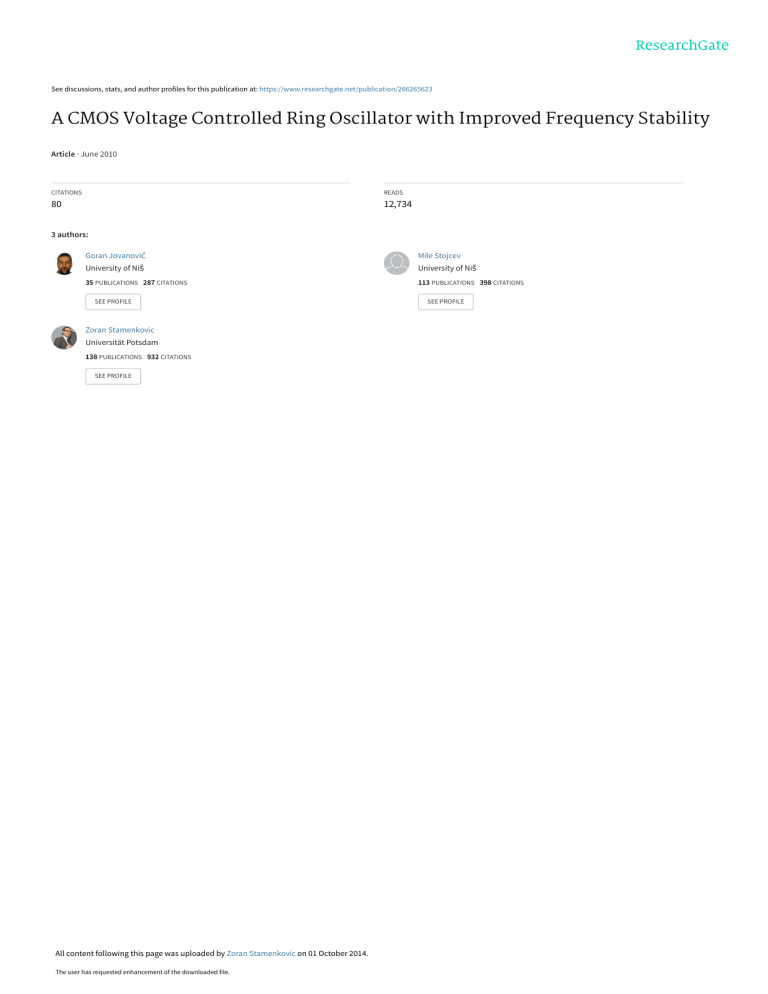 CMOS Voltage Controlled Ring Oscillator: Frequency Stability