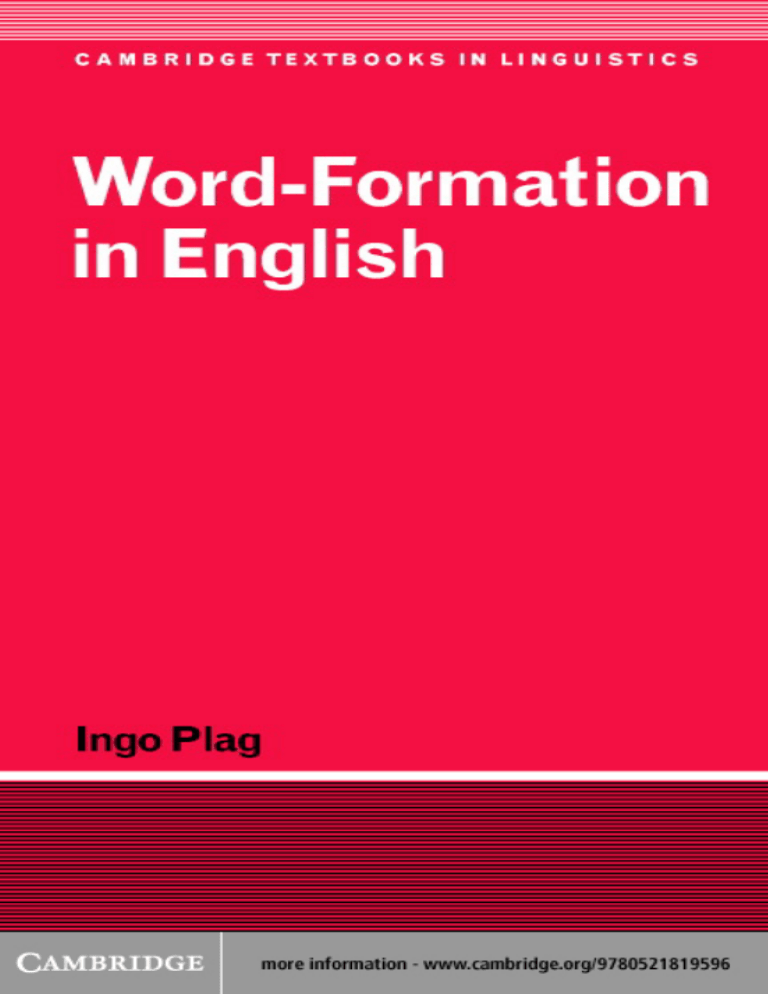 Word-Formation in English: A Linguistics Textbook