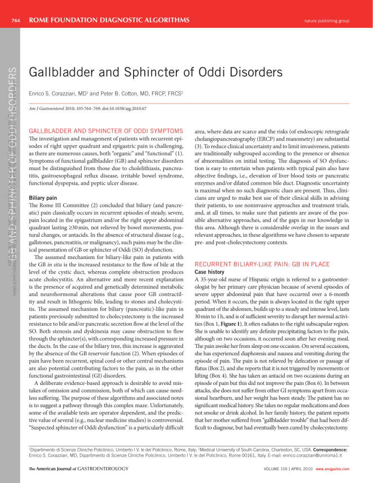 Gallbladder & Sphincter of Oddi Diagnostic Algorithm